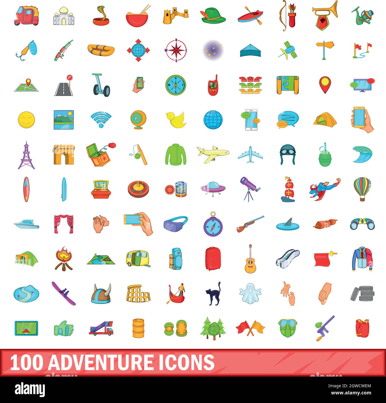 100 adventure icons set, cartoon style Stock Vector Image & Art - Alamy