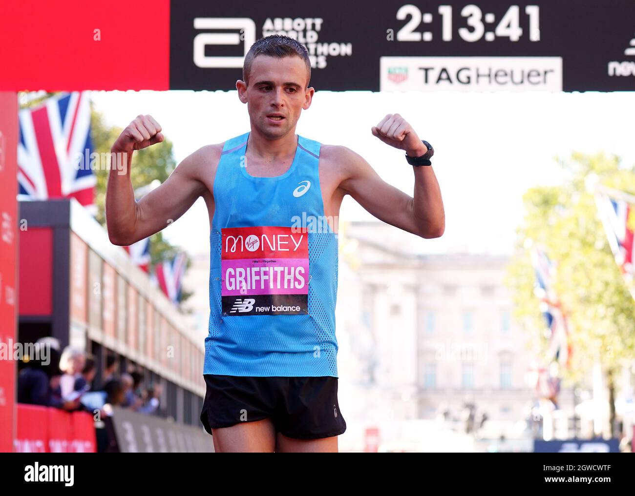 Josh Griffiths crosses the line to finish the Men's elite race during ...