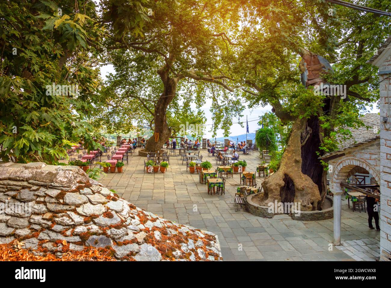 Traditional greek village of Makrinitsa on Pelion mountain in central ...