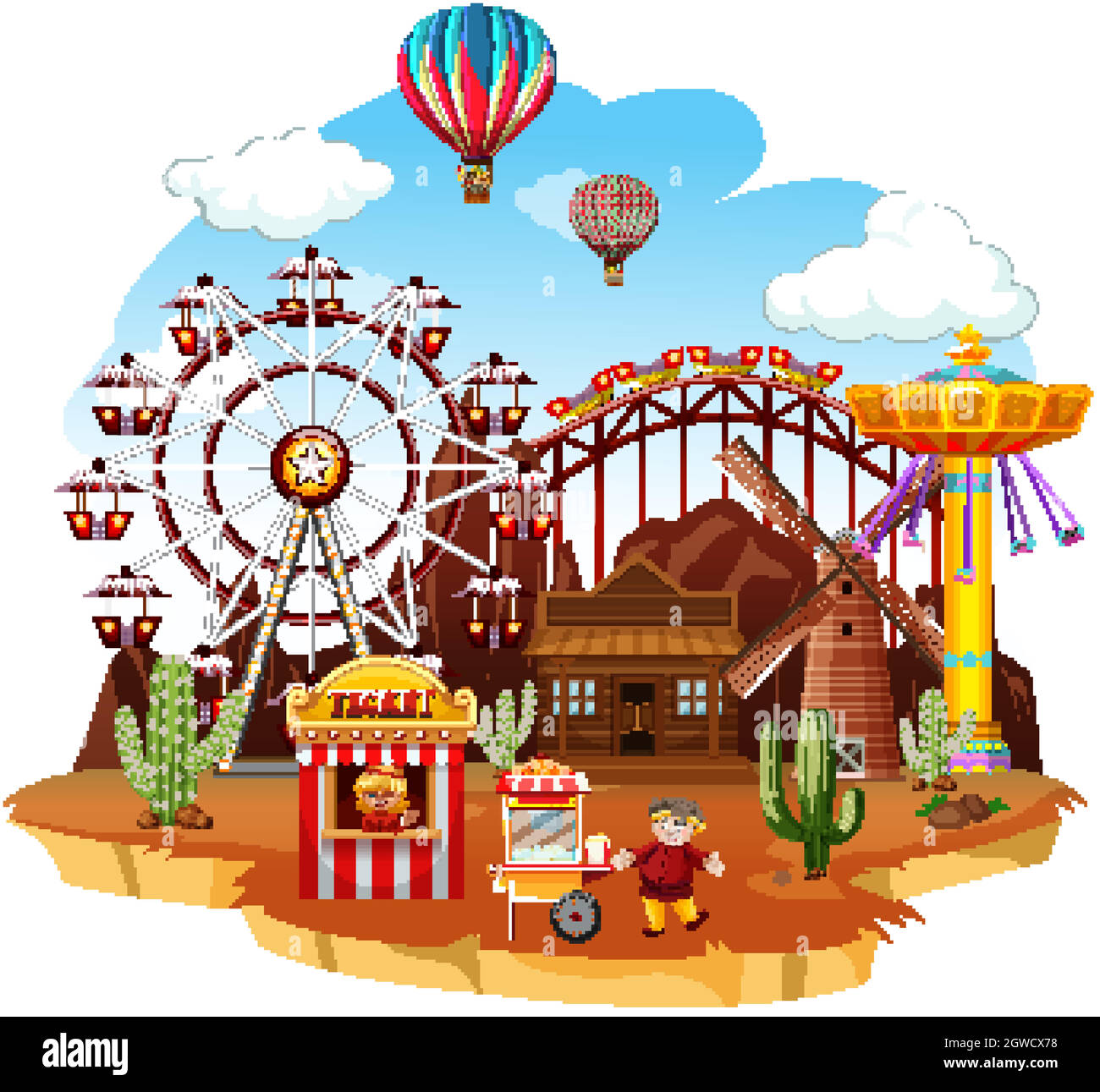 Themepark scene with many rides and balloons Stock Vector Image & Art ...