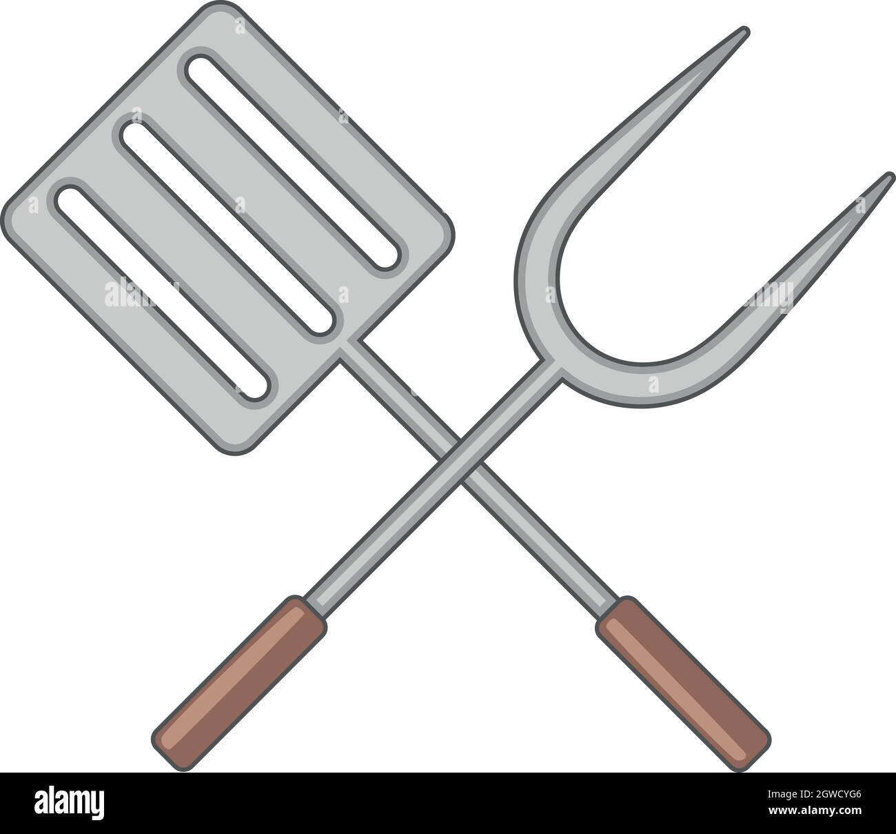 Spatula and barbeque fork icon, cartoon style Stock Vector Image & Art ...