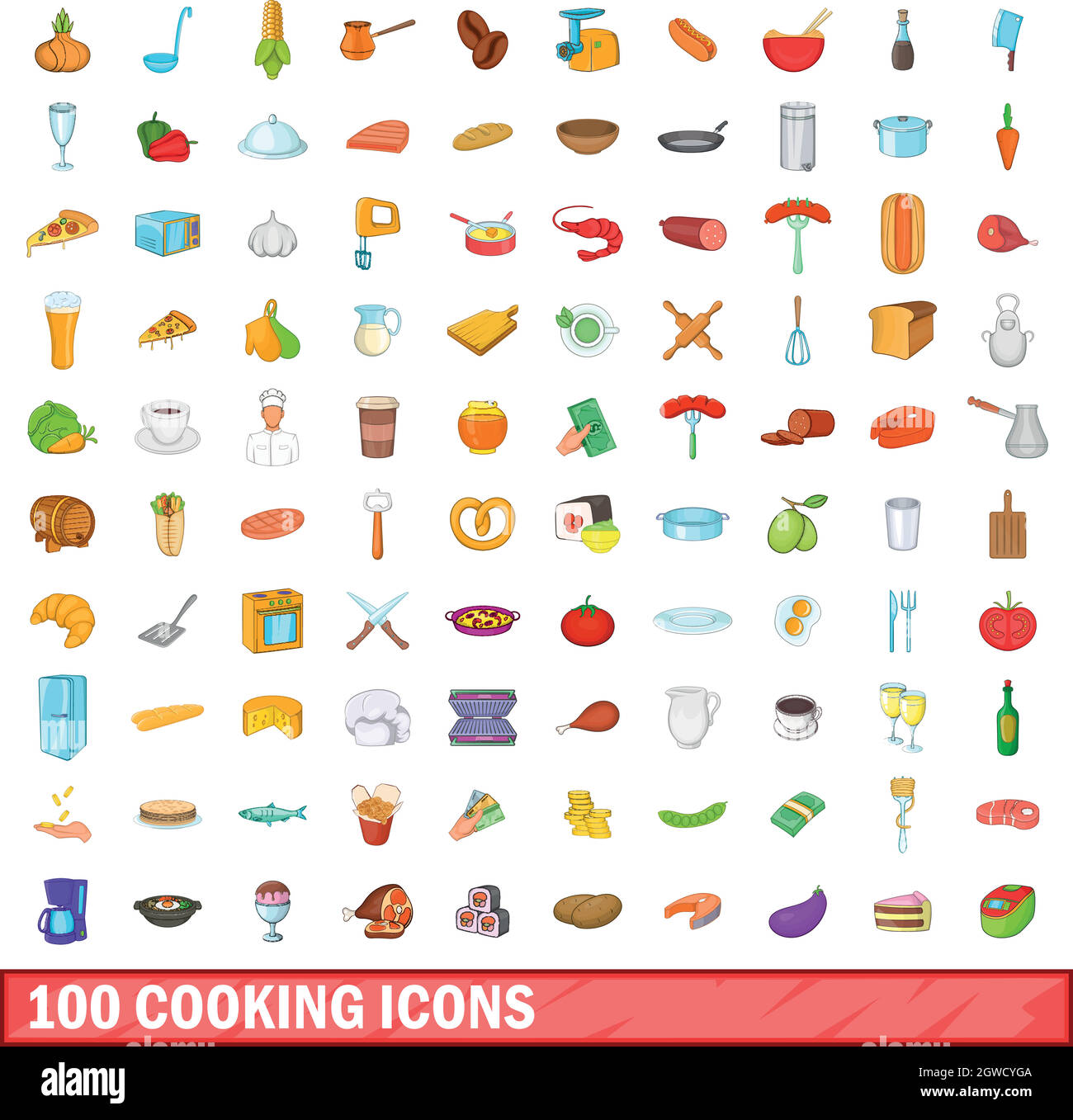 100 cooking icons set, cartoon style Stock Vector Image & Art - Alamy
