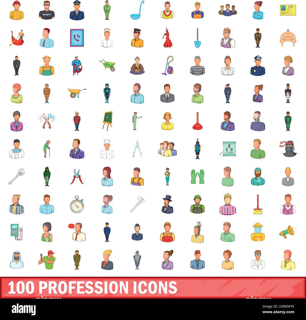 100 profession icons set, cartoon style Stock Vector Image & Art - Alamy