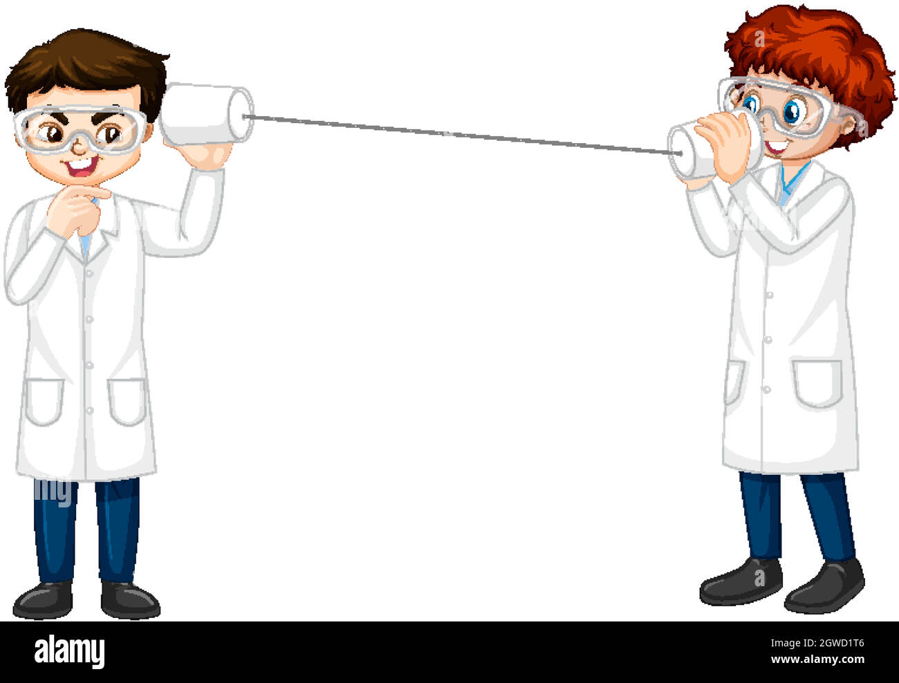 Two scientist boy doing string phone experiment Stock Vector Image ...