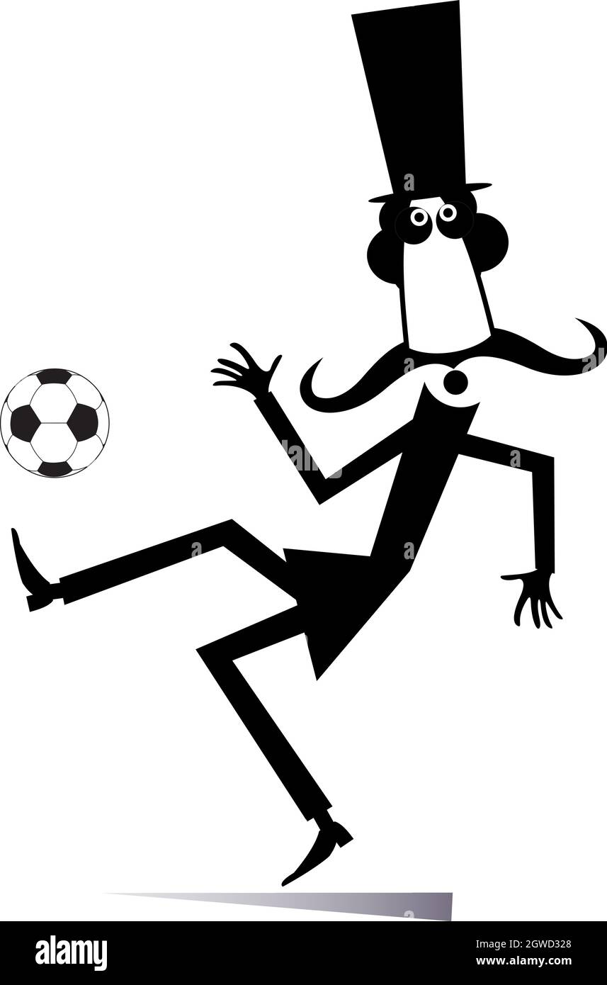 Mustache man in the top hat playing football isolated. Cartoon long ...