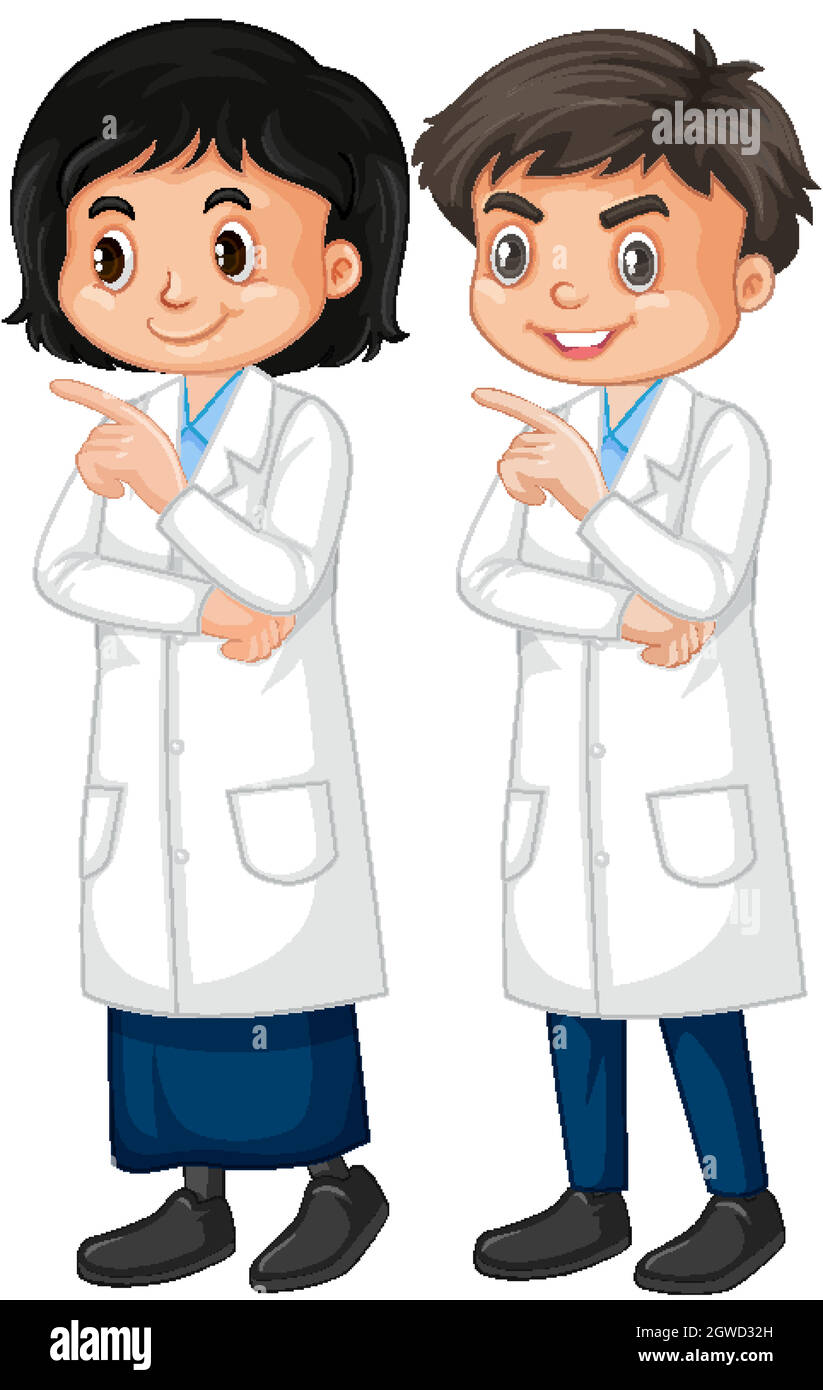 Boy and girl in lab gown on white background Stock Vector Image & Art ...