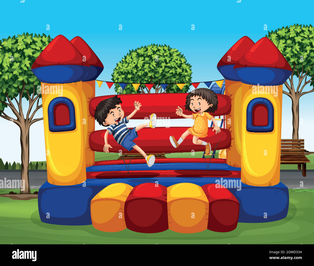 Two kids bouncing on the rubber house Stock Vector Image & Art - Alamy