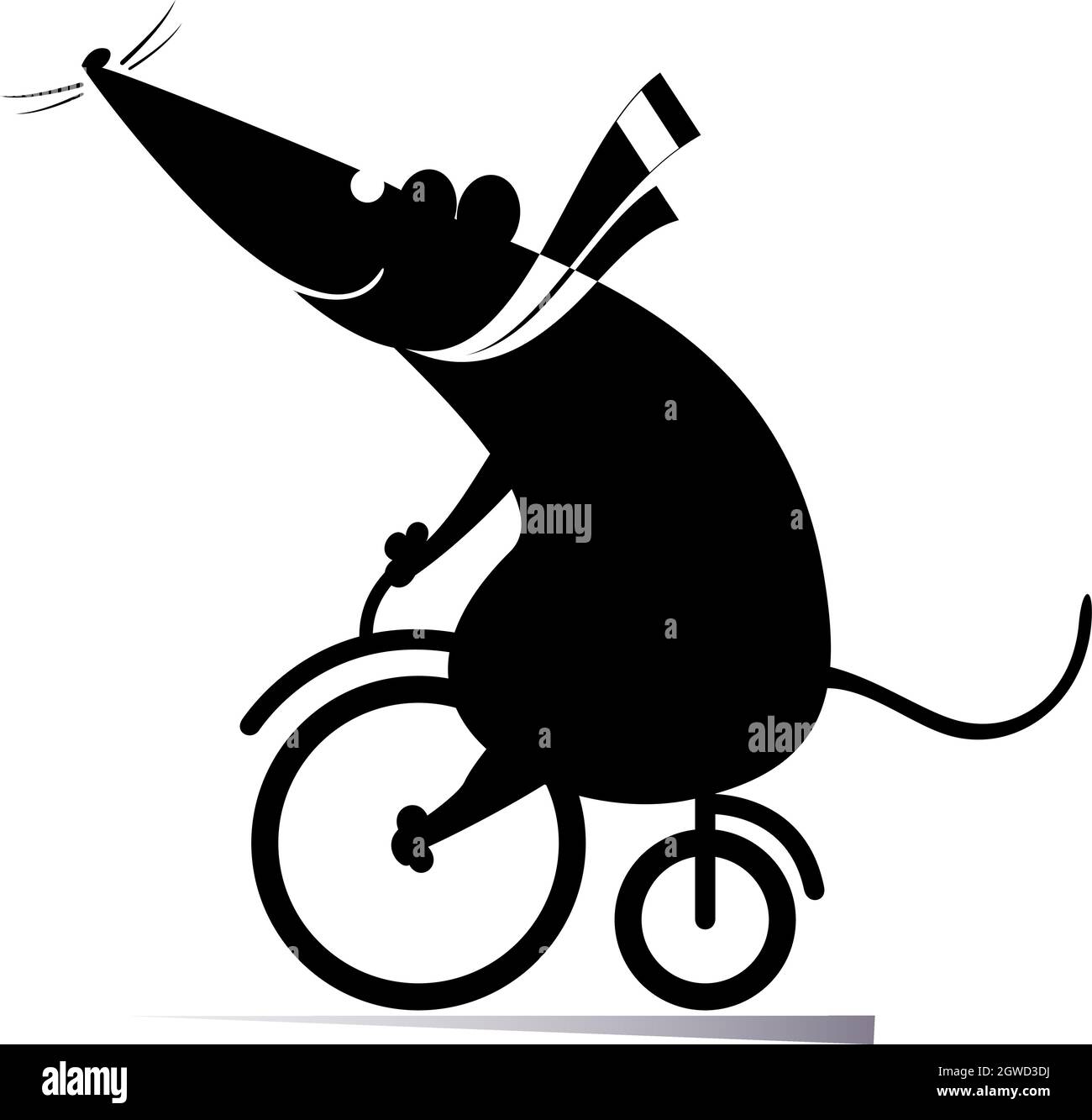 Cartoon rat or mouse rides on the bike illustration. Funny rat or mouse rides on the bike black ...
