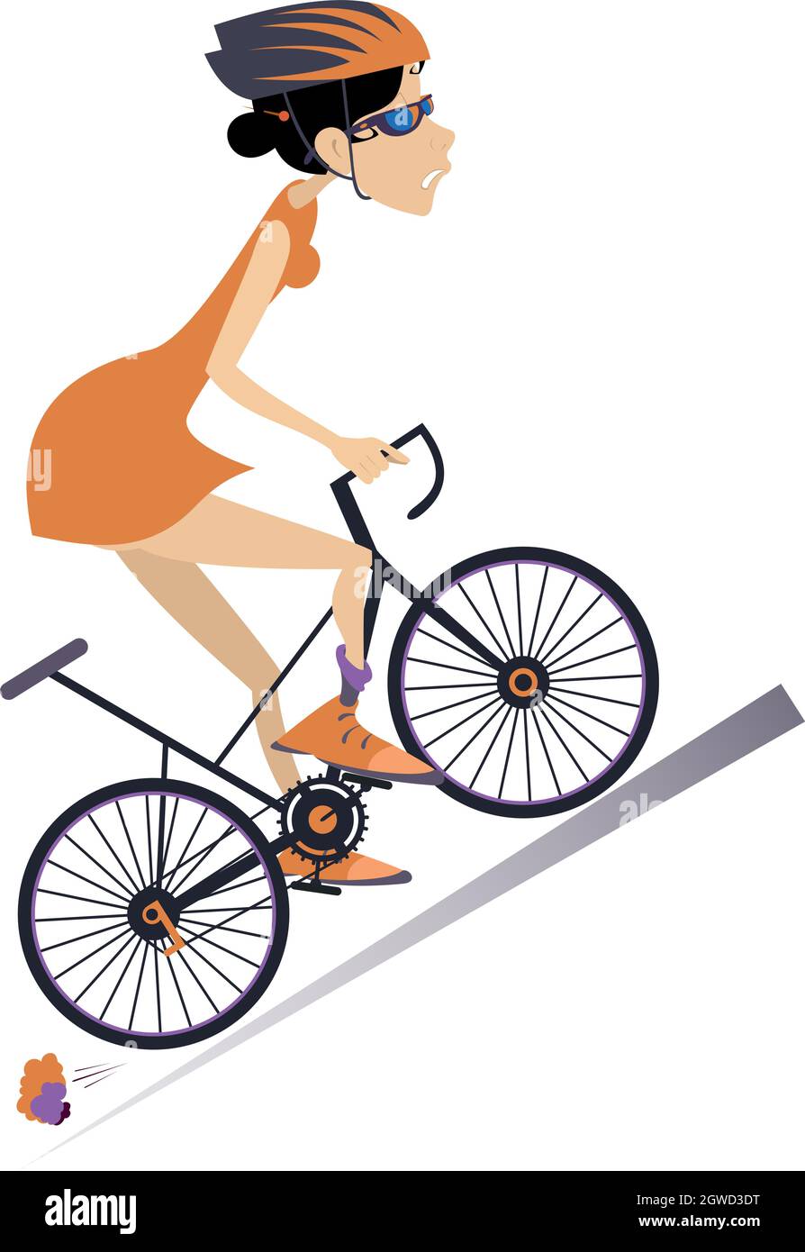 Tired cyclist rides a bike isolated illustration. Tired cartoon cyclist ...
