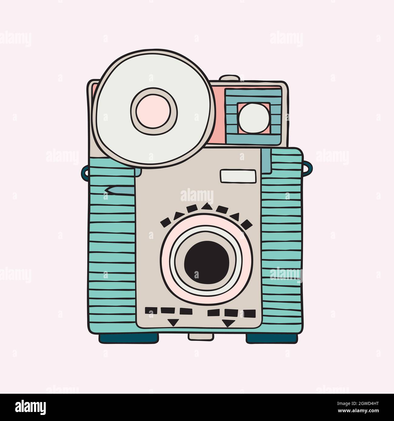 Vintage cameras. Hand drawn polaroid picture. Retro film video. Colored ...