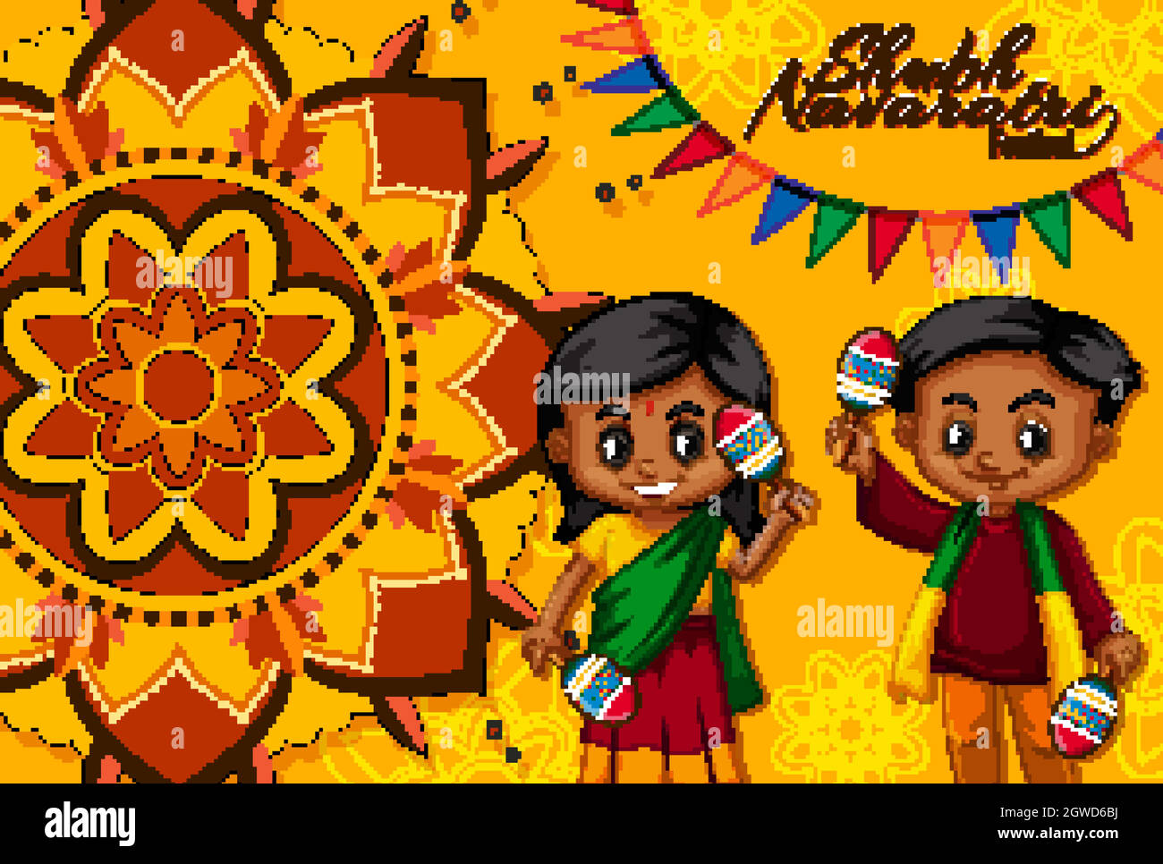 Navaratri poster design with kids and instrument Stock Vector Image ...
