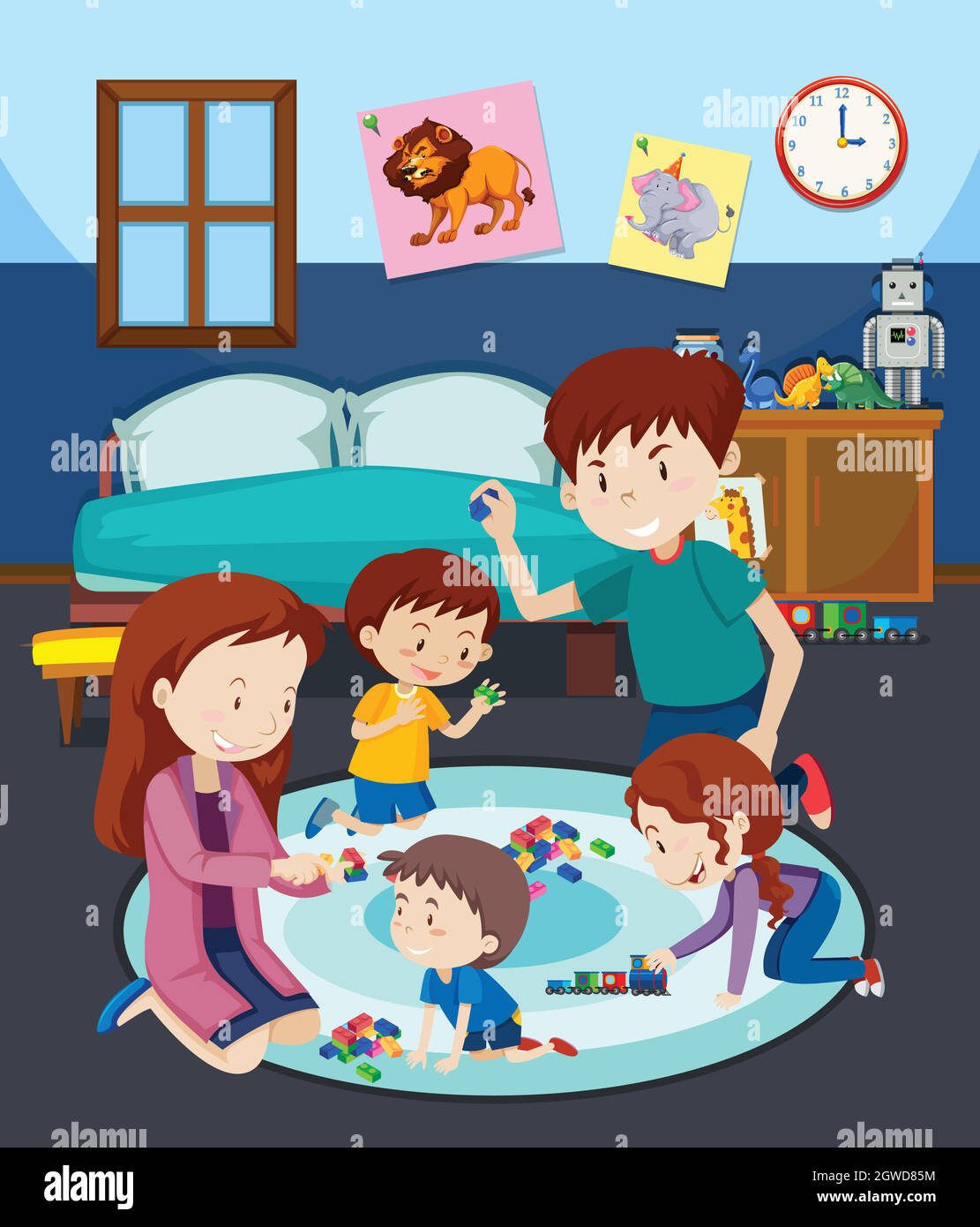 A family playing toy with children Stock Vector Image & Art - Alamy