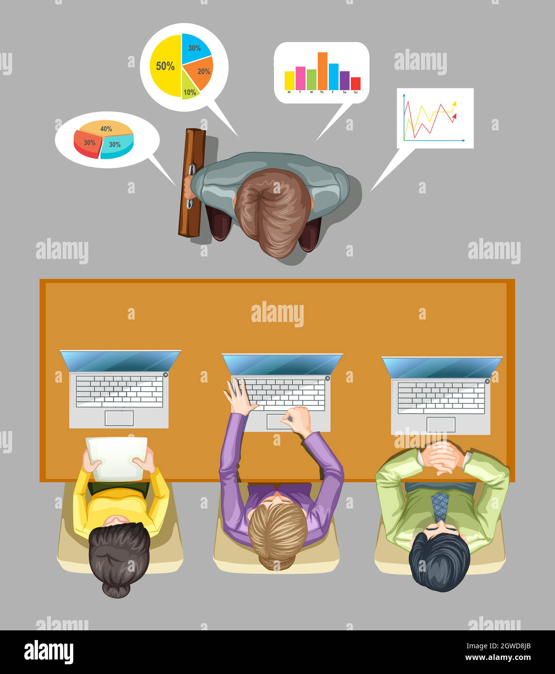 Team working on computer Stock Vector Images - Alamy