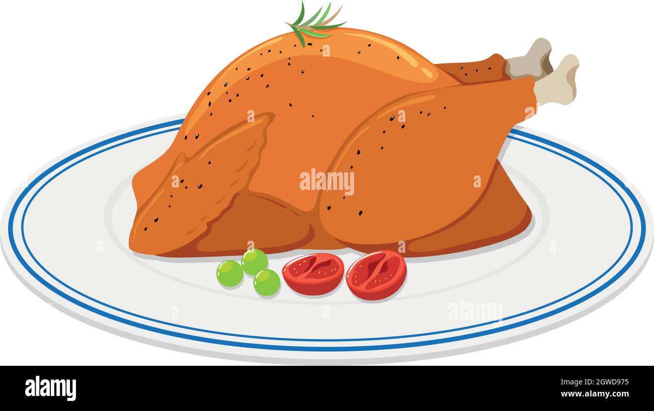 Roast chicken on round plate Stock Vector Image & Art - Alamy