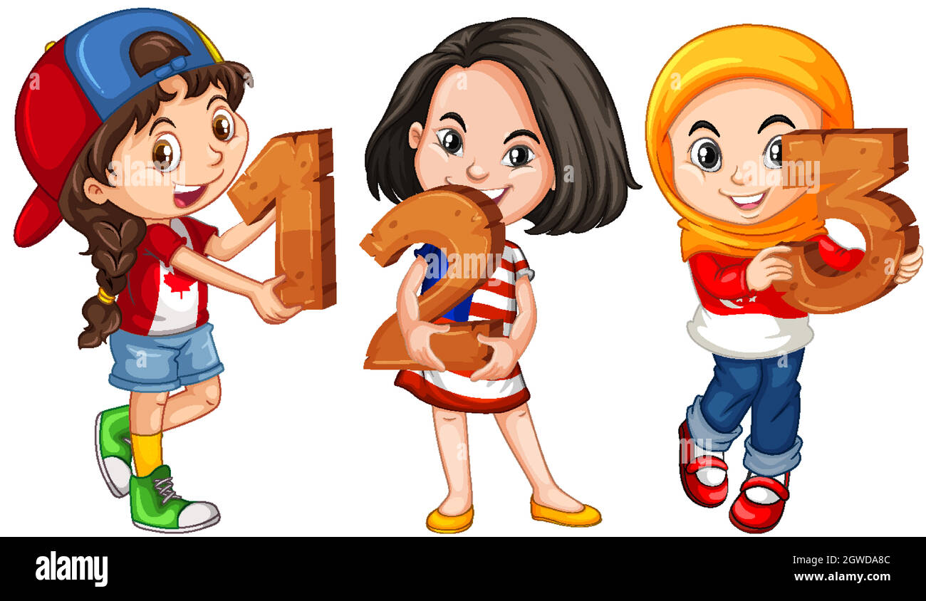 Different three kids holding math number Stock Vector Image & Art - Alamy
