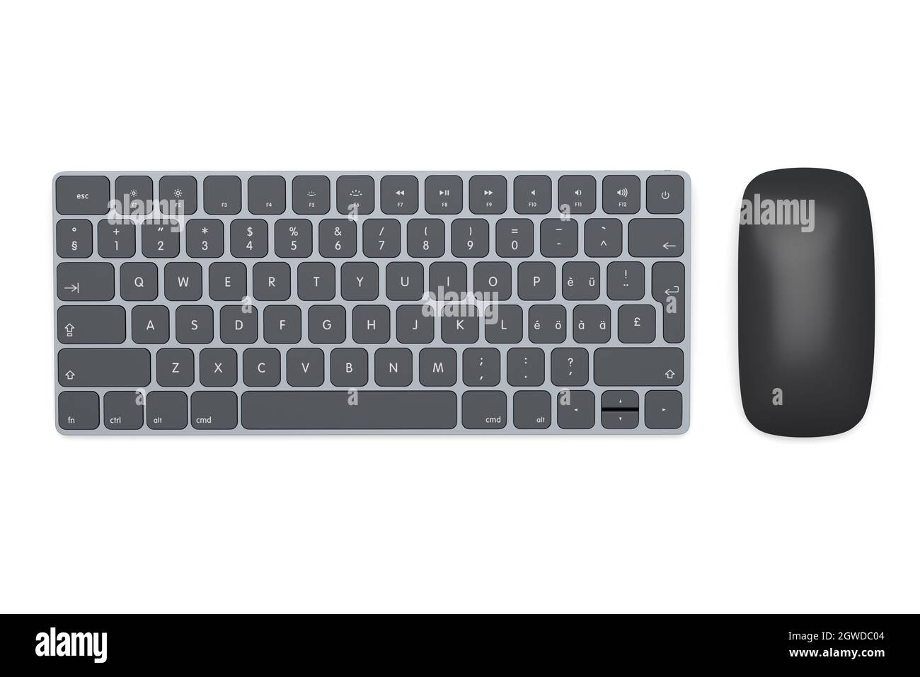 Modern black aluminum computer keyboard and mouse isolated on white ...