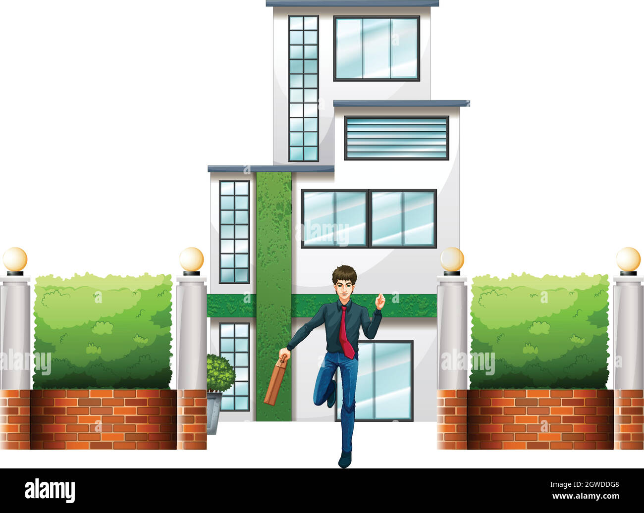 A businessman running outside the tall building Stock Vector Image ...