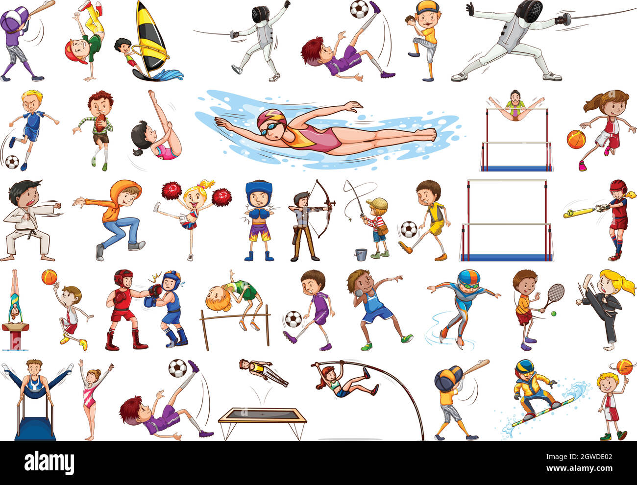 Sport activities by boys, girls, kids, athletes isolated Stock Vector ...