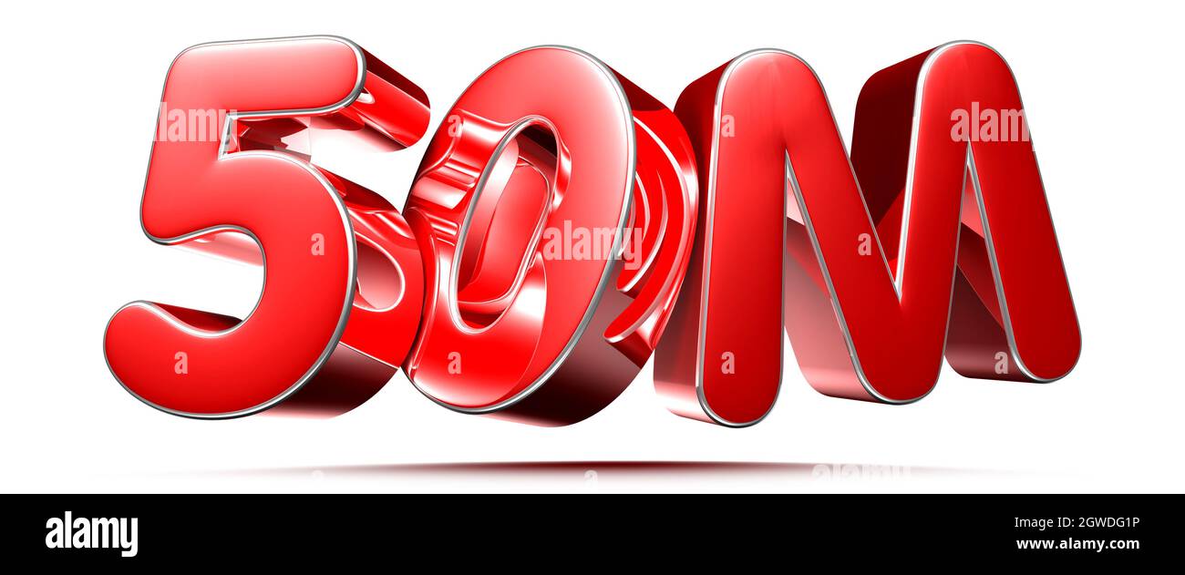 50m red 3D illustration on white background with clipping path Stock ...