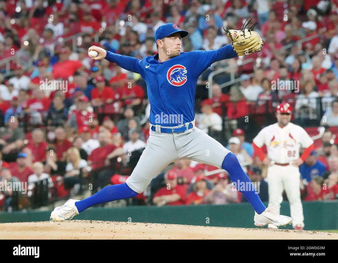 Chicago Cubs starting pitcher Adrian Sampson delivers a pitch to the St ...