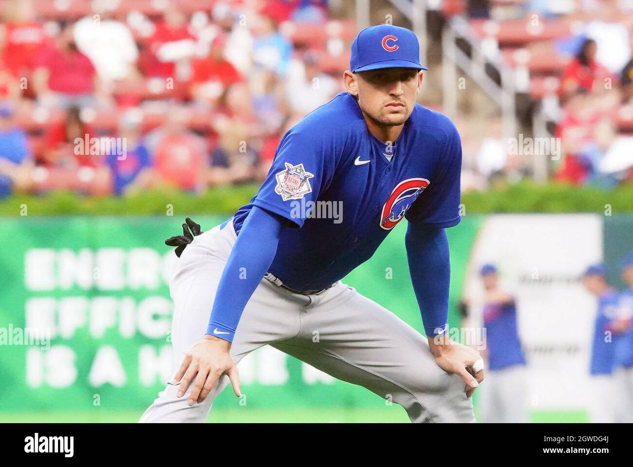 Chicago Cubs Trayce Thompson looks into the stands as he stretches ...