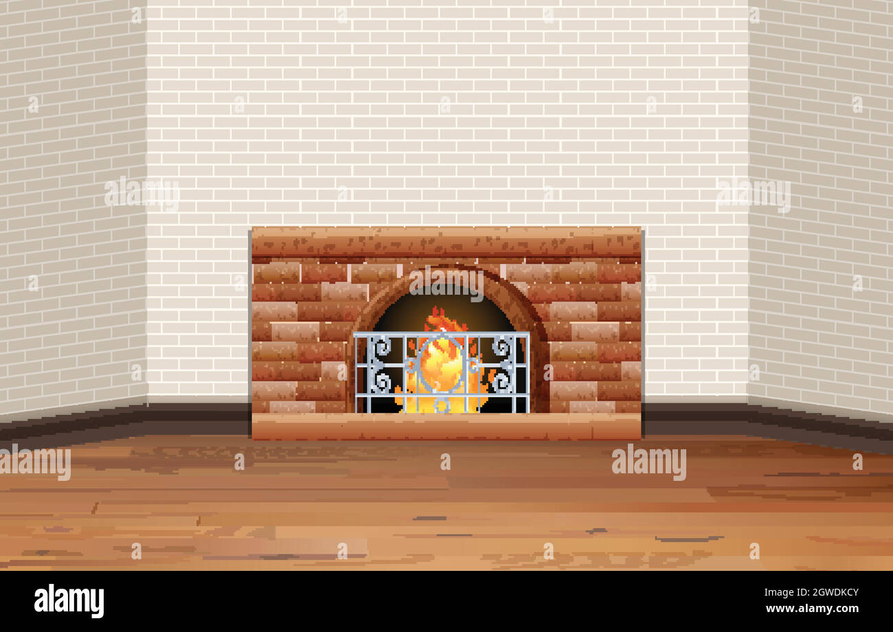 Room with fireplace and brick wall Stock Vector Image & Art - Alamy