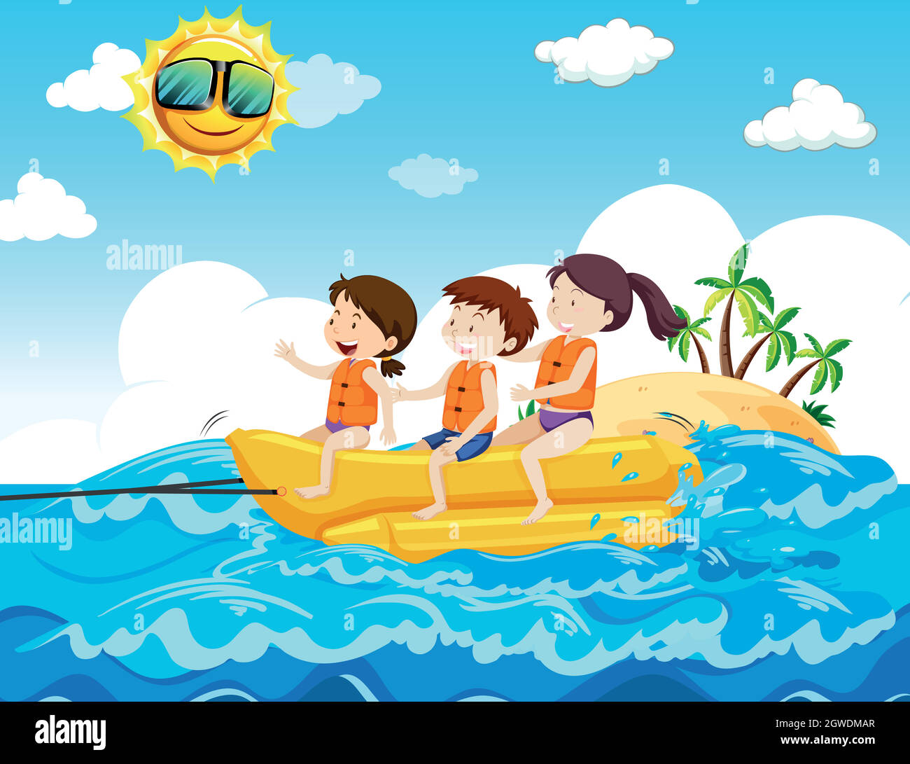 Children Riding Banana Boat at the Beach Stock Vector Image & Art - Alamy