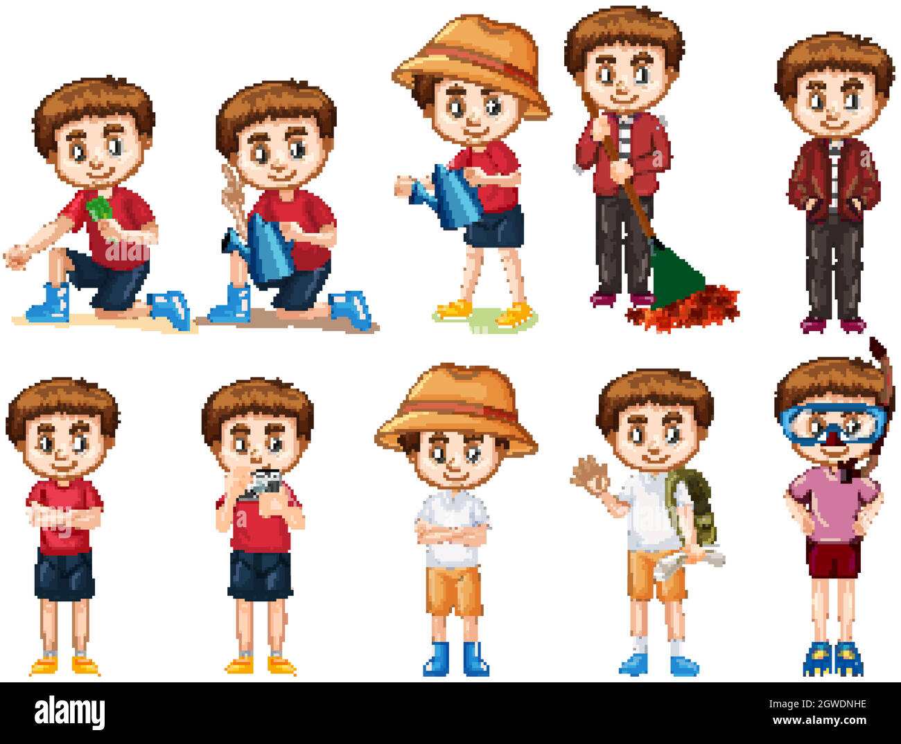 Set of cute boy doing different activities Stock Vector Image & Art - Alamy