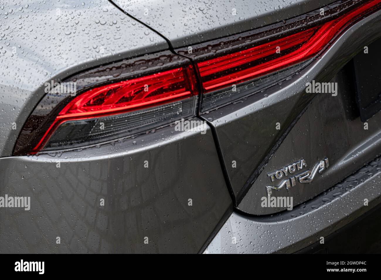 PRAGUE, CZECH REPUBLIC - Sep 05, 2021: A closeup of the tail lights of ...