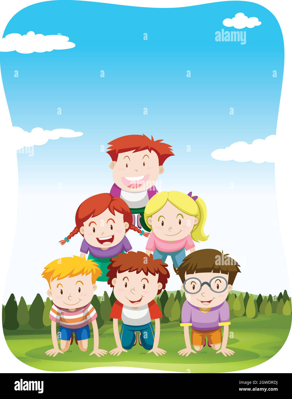 Children playing human pyramid in the park Stock Vector Image & Art - Alamy
