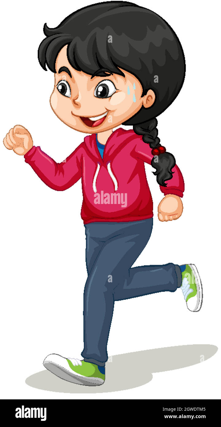 Cute girl doing running exercise cartoon character isolated Stock ...