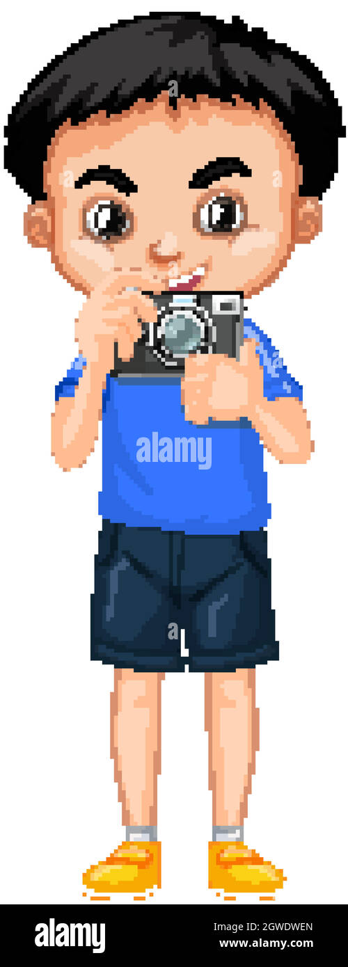 Boy with camera on white background Stock Vector Image & Art - Alamy