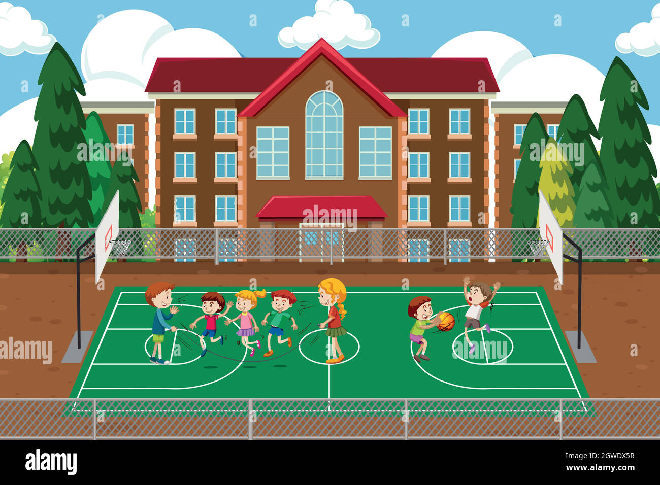 Children playing basketball scene Stock Vector Image & Art - Alamy