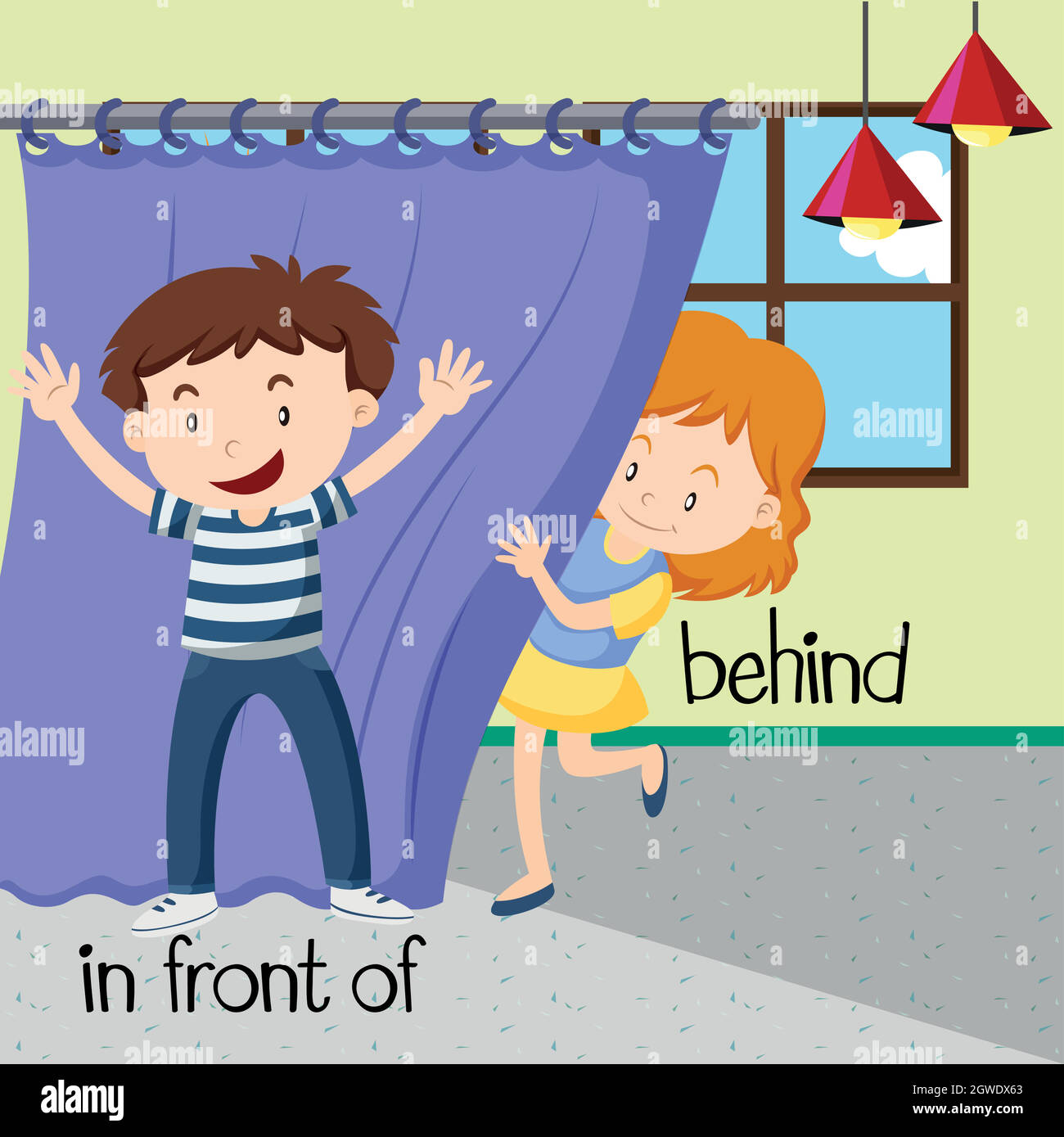 Opposite words for behind and in front of Stock Vector Image & Art - Alamy