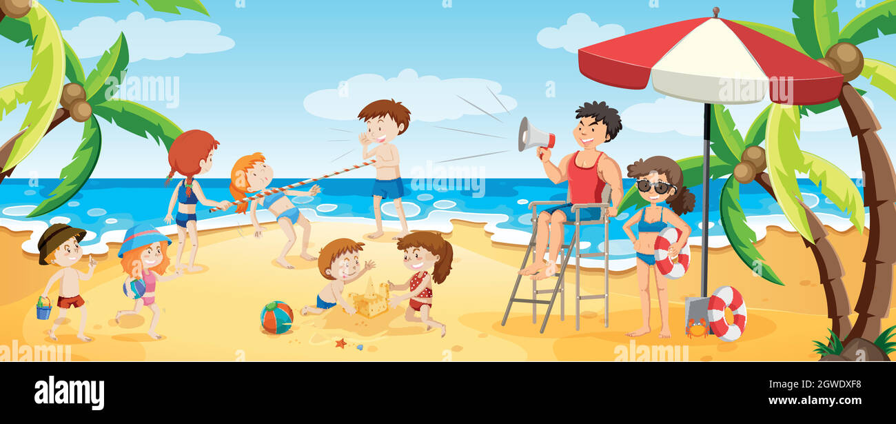 Busy beach Stock Vector Images - Alamy