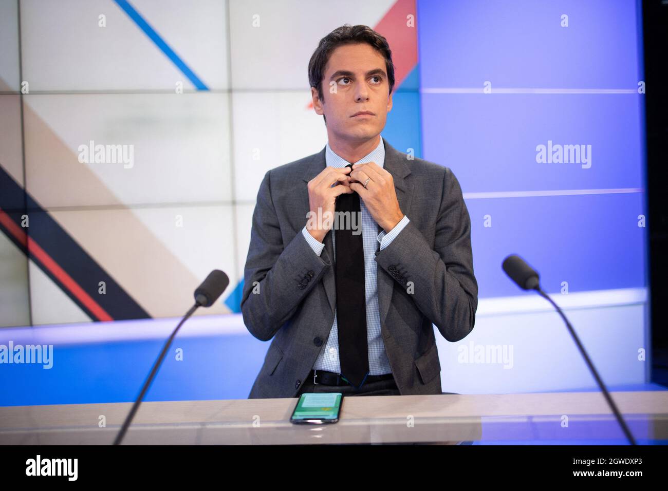 French Government Spokesperson Gabriel Attal during Dimanche en politique on France 3 channel in ...