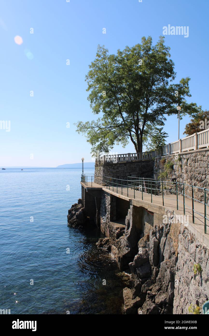 Lovran's promenade, Adriatic coast, Kvarner bay, city details, Croatia ...