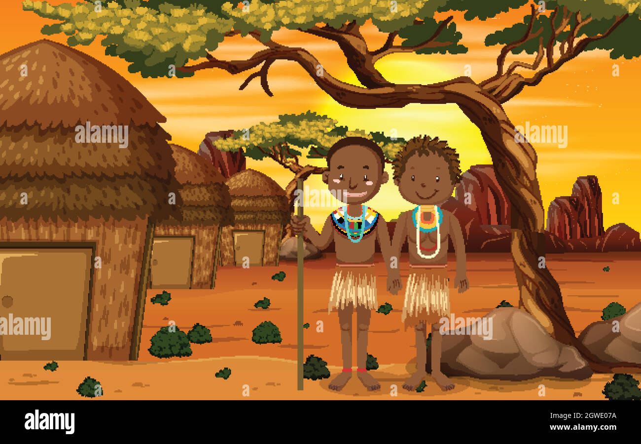 Ethnic people of African tribes in traditional clothing in nature ...