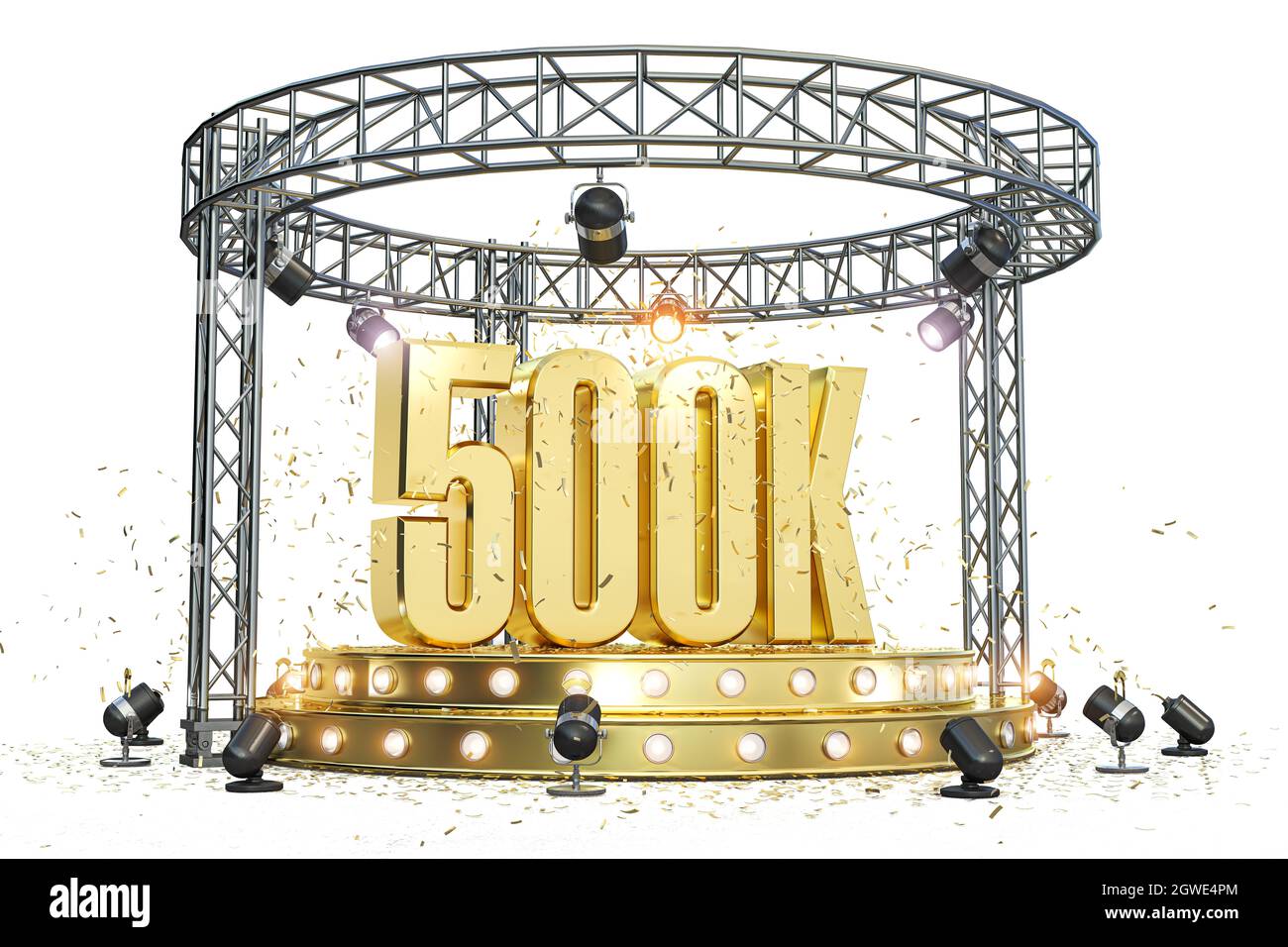 500k followers celebration. Number 500k on the stage with spotlight and ...