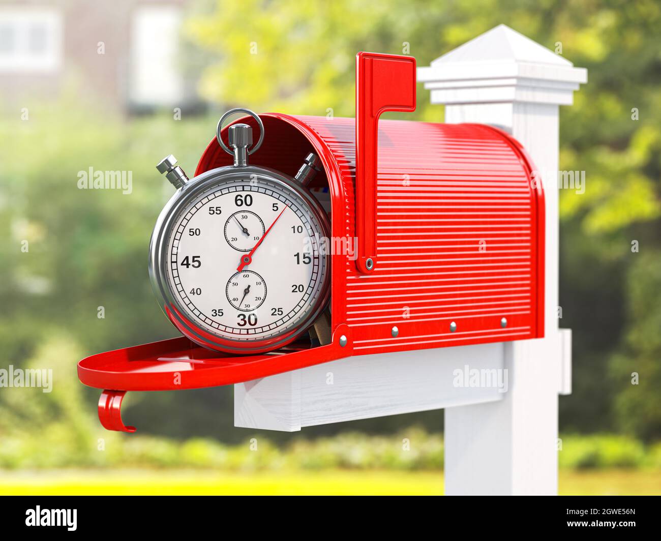Mailbox with letters and stopwatch. Express fast delivery concept. 3d ...