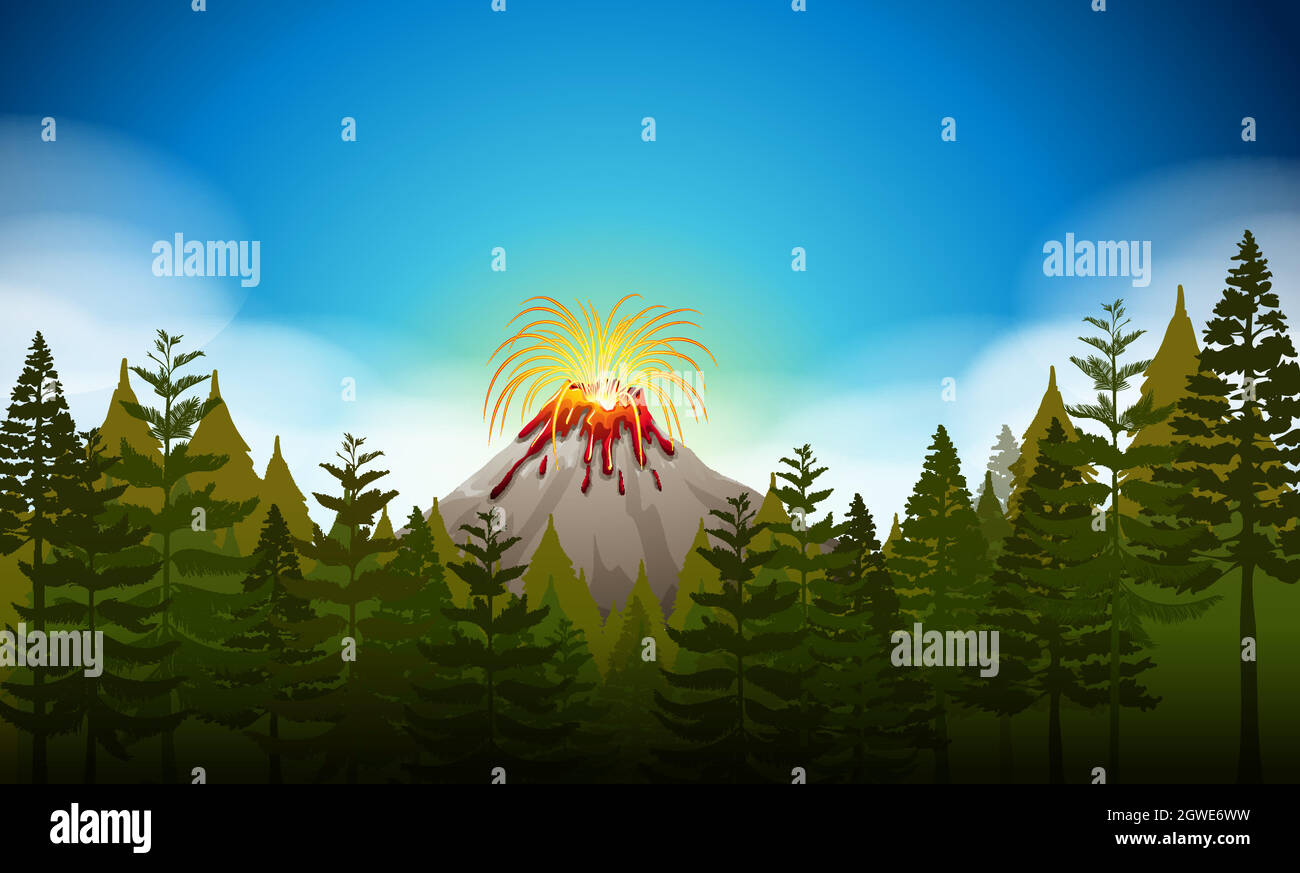 Volcano eruption scene at daytime Stock Vector Image & Art - Alamy