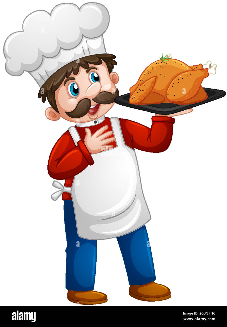 Chef man holding chicken tray cartoon character isolated on white ...