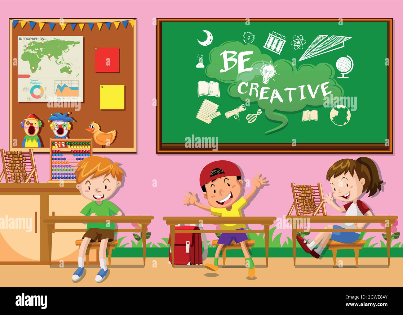 Three kids learning in classroom Stock Vector Image & Art - Alamy