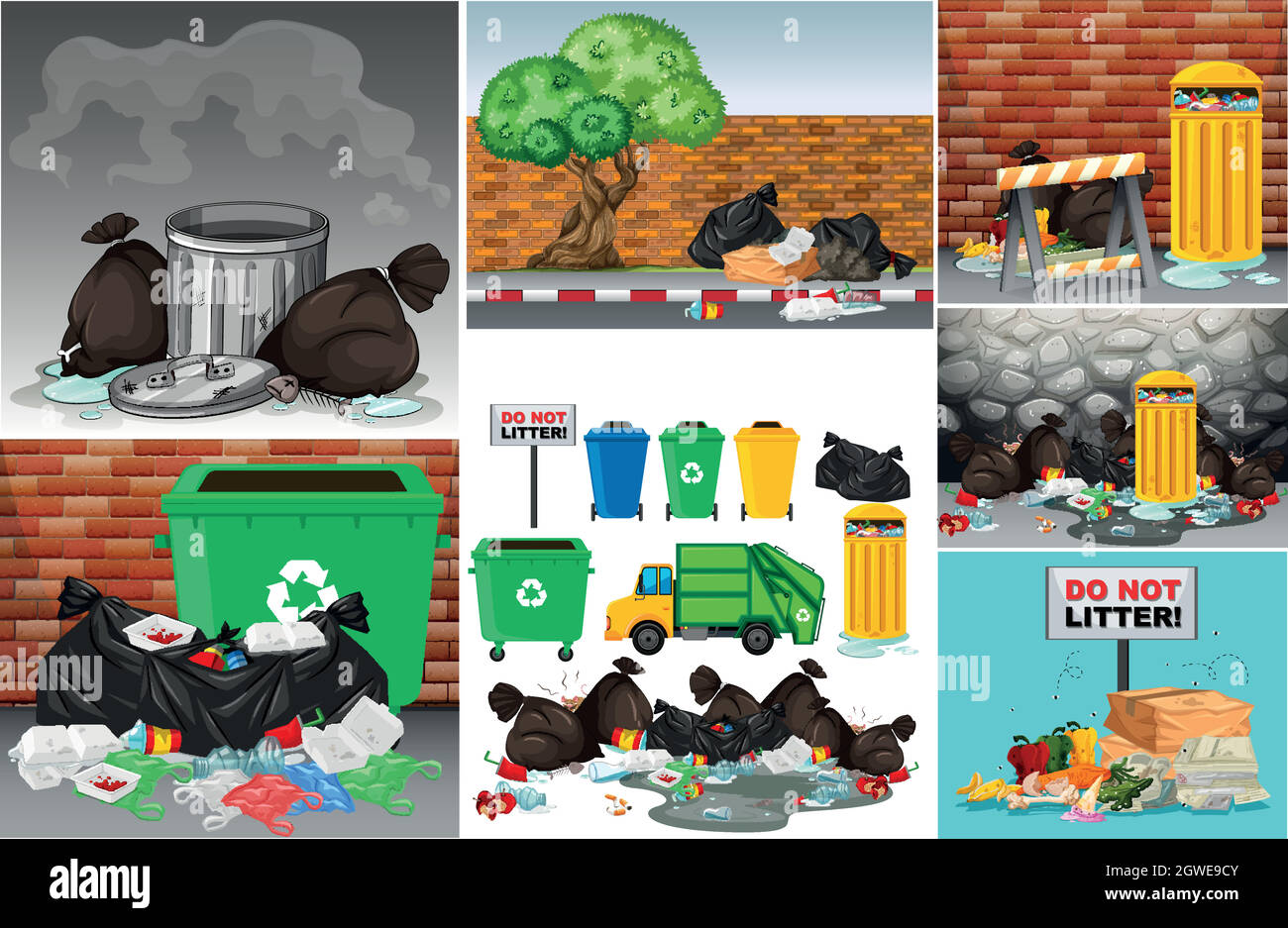 Road scenes with trash and trashcans Stock Vector Image & Art - Alamy
