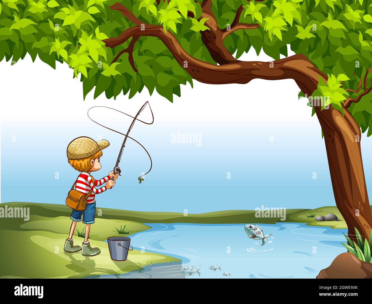 Boy fishing at the river Stock Vector Image & Art - Alamy