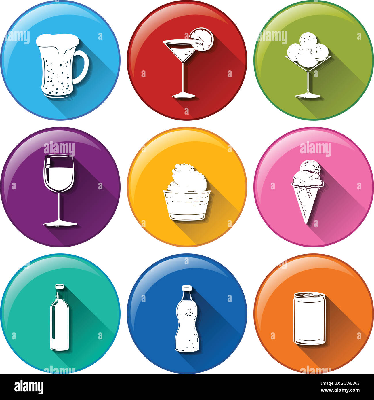 Round icons with the different refreshing drinks Stock Vector Image ...