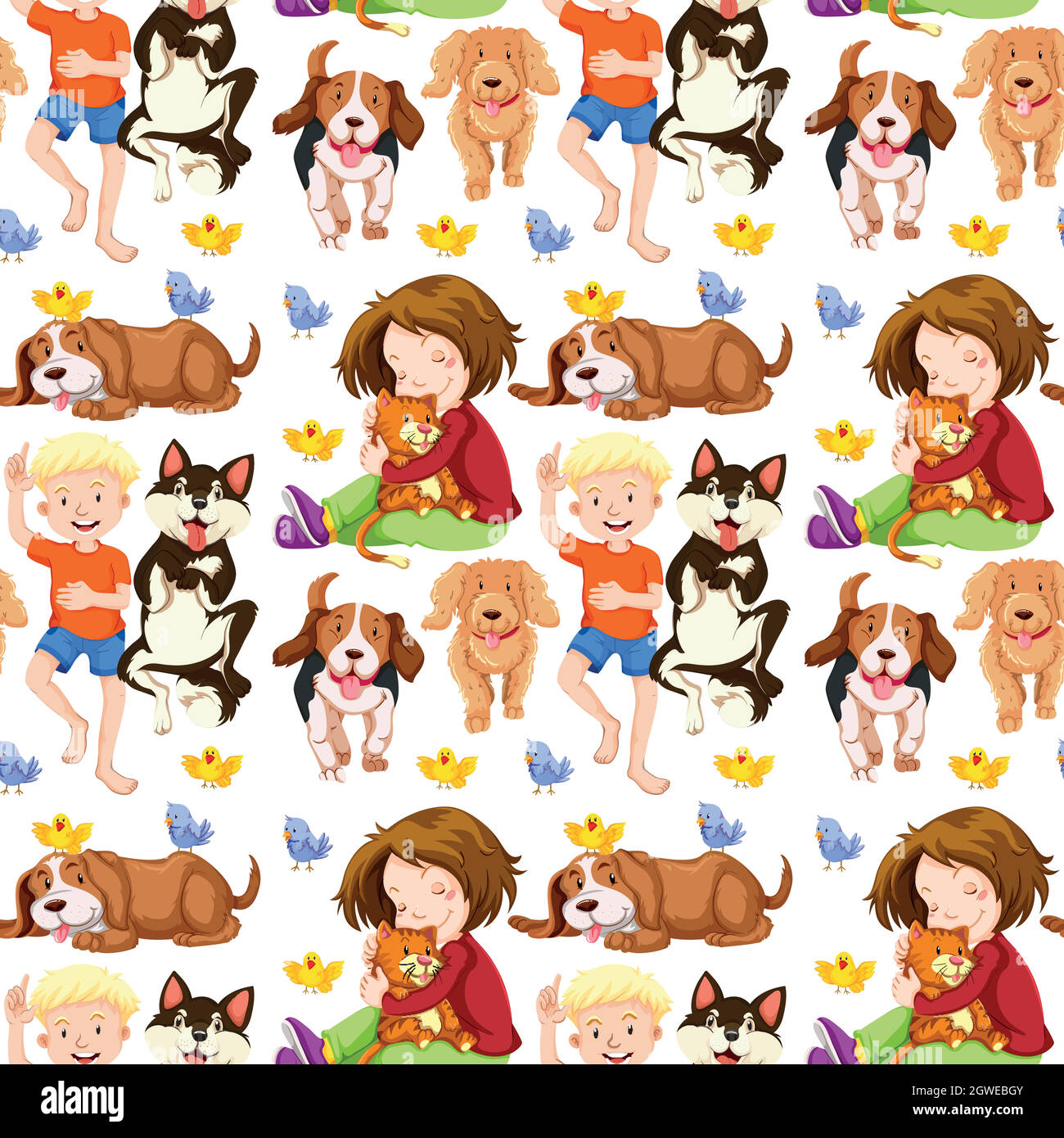 Seamless background with kids and pets Stock Vector Image & Art - Alamy