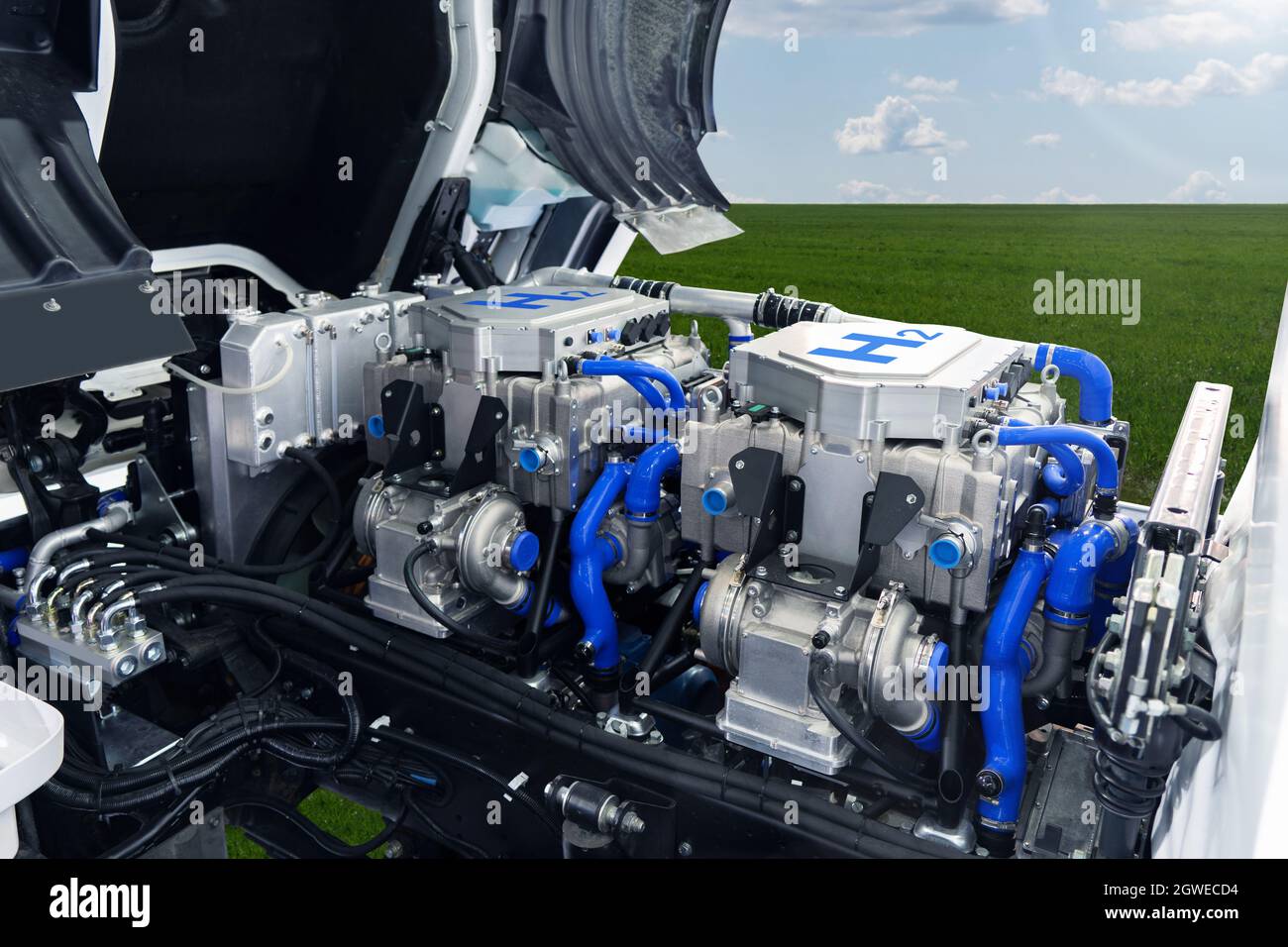 Fuel cell hydrogen truck engine. Eco-friendly commercial vehicle Stock ...