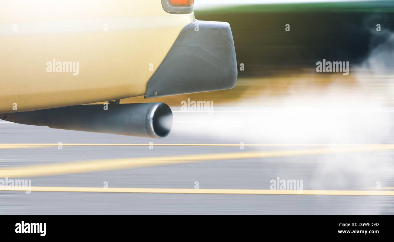 Vehicle air pollution of old diesel engine with white color smoke on ...
