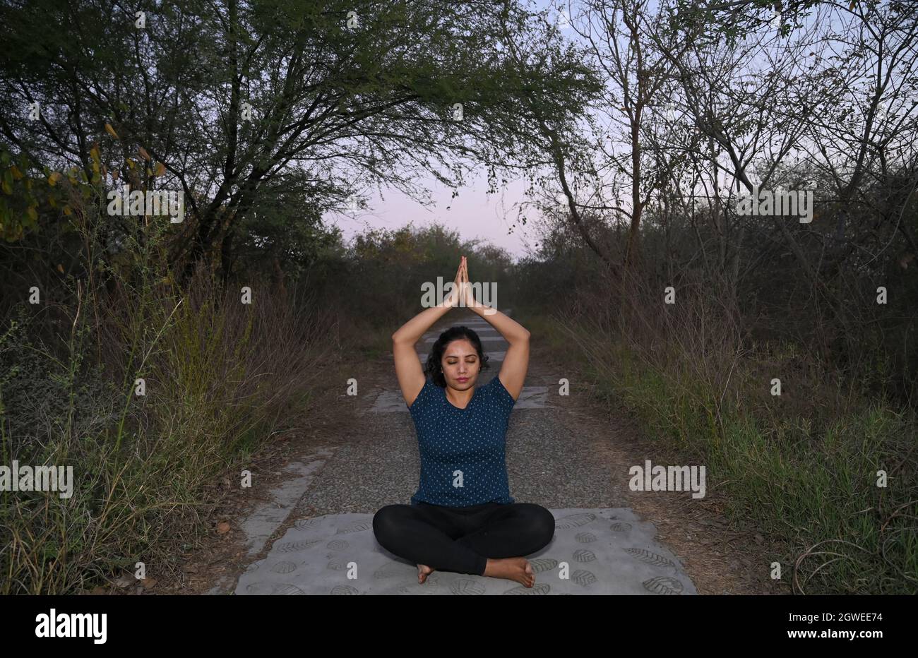 Beautiful Female Teacher Doing Yoga Asanas And Meditation Poses Stock ...